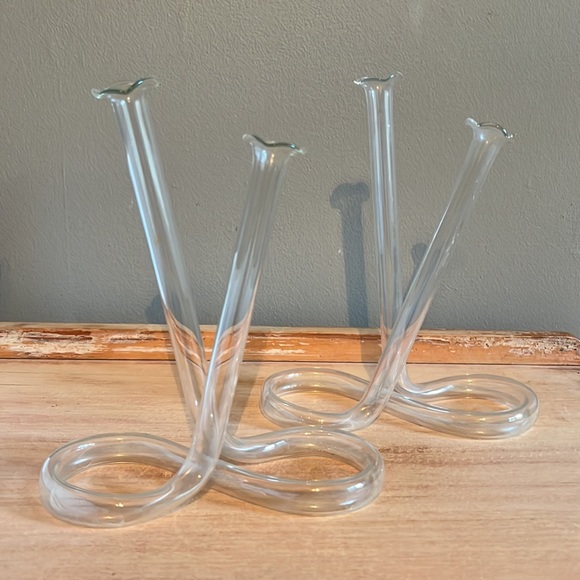 Accents | Set Of Vintage Glass Double Cylinder Twisted Tube Bud Vase ...